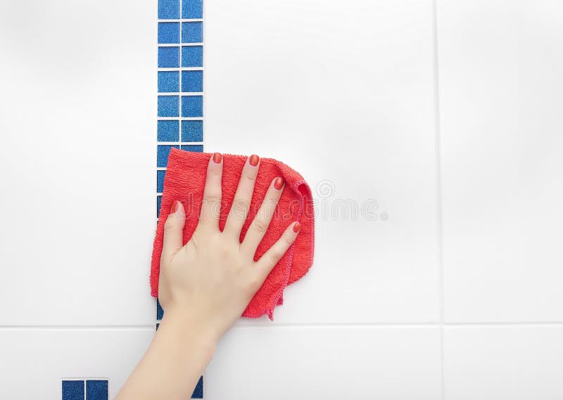 Female Hand a Rag Washes the Tile. Stock Image - Image of housework ...