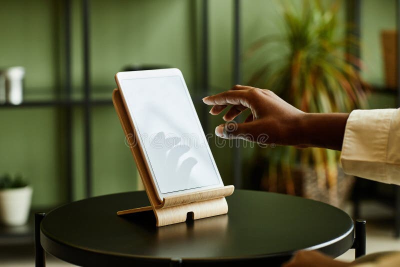Female Hand Reaching for Tablet at Home Stock Photo - Image of internet ...