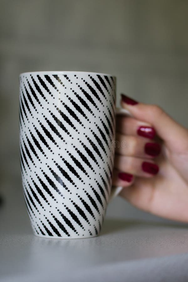 Female Hand with Red Nails Holding Big Tea Mug Stock Photo - Image of ...