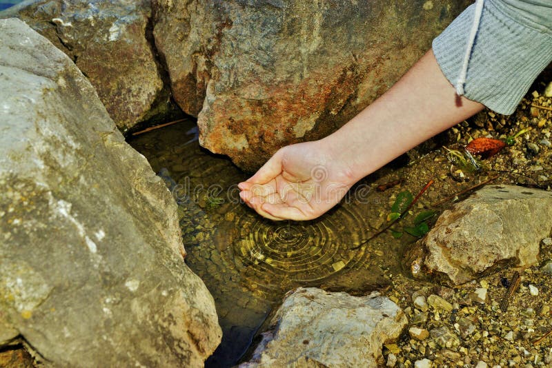 Female hand in a river stock image. Image of flowing - 143958995
