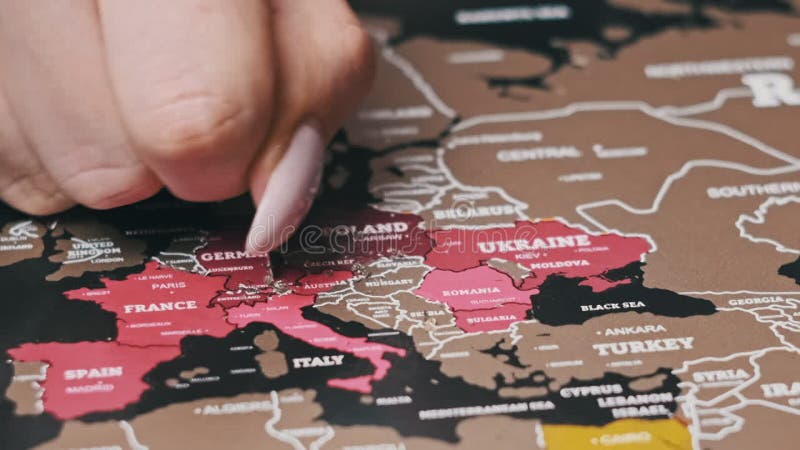 Female Hand Scratching Europe Countries on the Surface of Scratch World ...