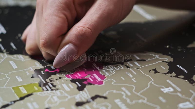 Female Hand Scratching Europe Countries on the Surface of Scratch World ...