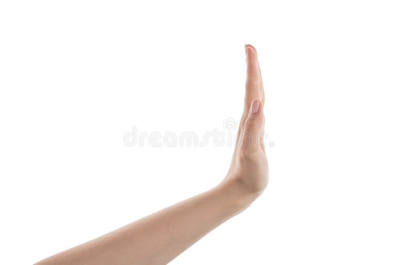 Female Hand Show Stop Sign Isolated on White Stock Photo - Image of ...