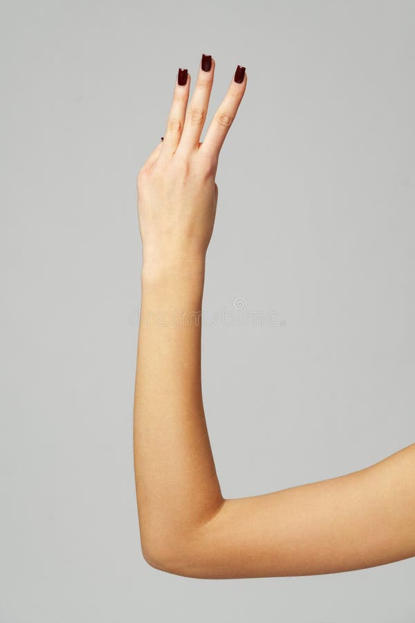 Female Hand Showing Three Fingers Up on Gray Background Stock Image ... Female Hand Showing Three Fingers Up on Gray Background Stock Image ...