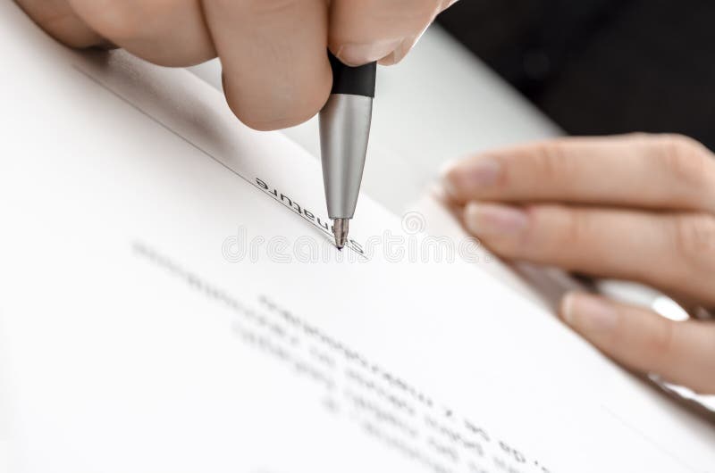 Hand Signing Paperwork/Contract (Black & White) Stock Image - Image of ...