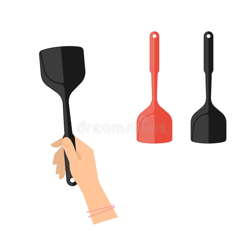Female Hand with Spatula. Flat Vector Kitchen Utensils Stock Vector ...