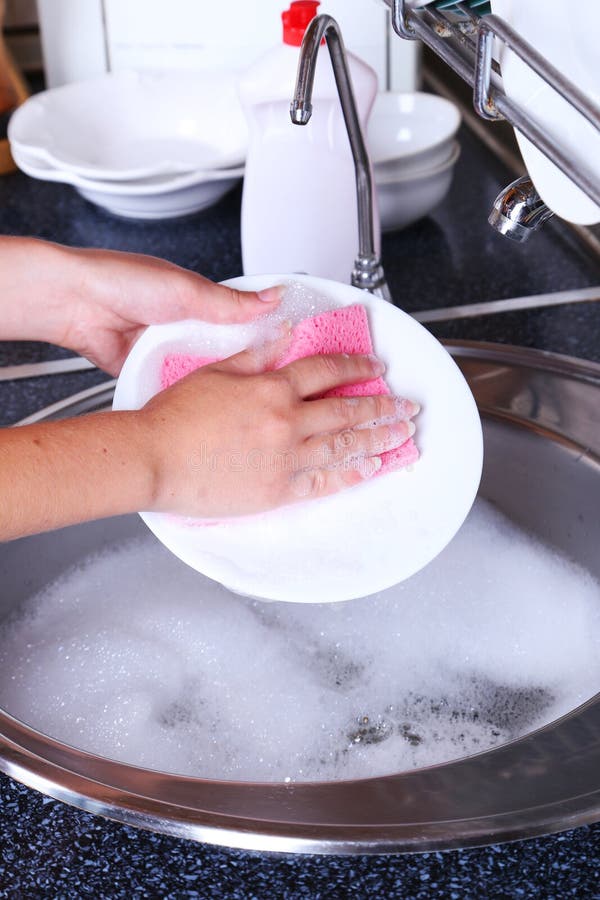 Female Hand with a Sponge Washing Dish Stock Image - Image of filthy ...