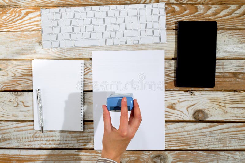 Female Hand Stamping Document Stock Image - Image of authority ...