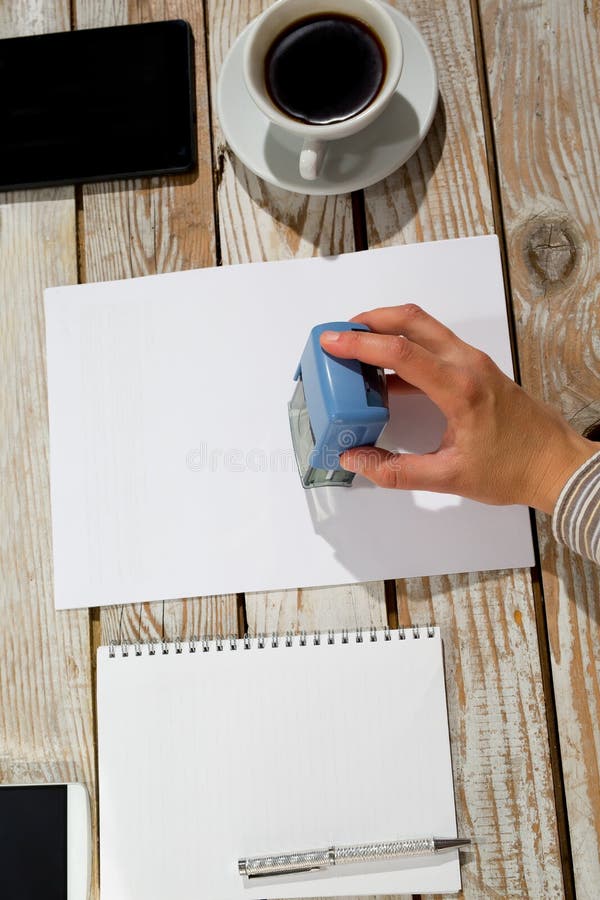 Female Hand Stamping Document Stock Image - Image of agent, female ...