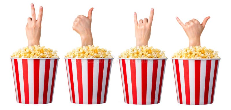 Female Hand Sticks Out of a Pile of Popcorn Isolated on White ...