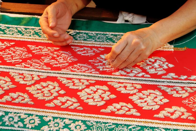 Female Hand Stitching Thai Traditional Cloth Stock Image - Image of ...