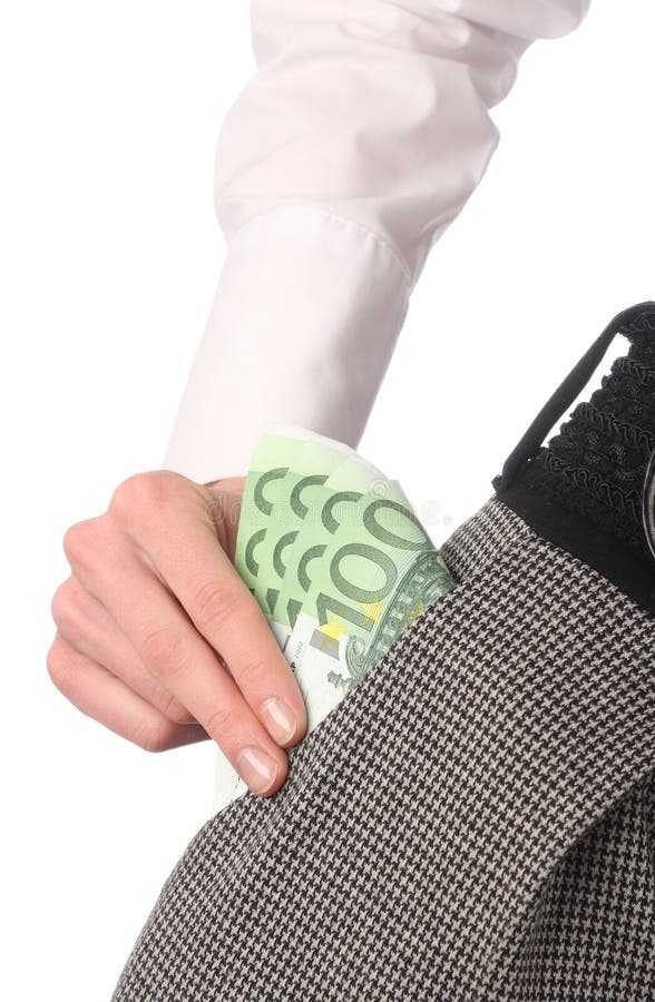 Female Hand Taking Banknotes Out from the Pocket Stock Image - Image of ...