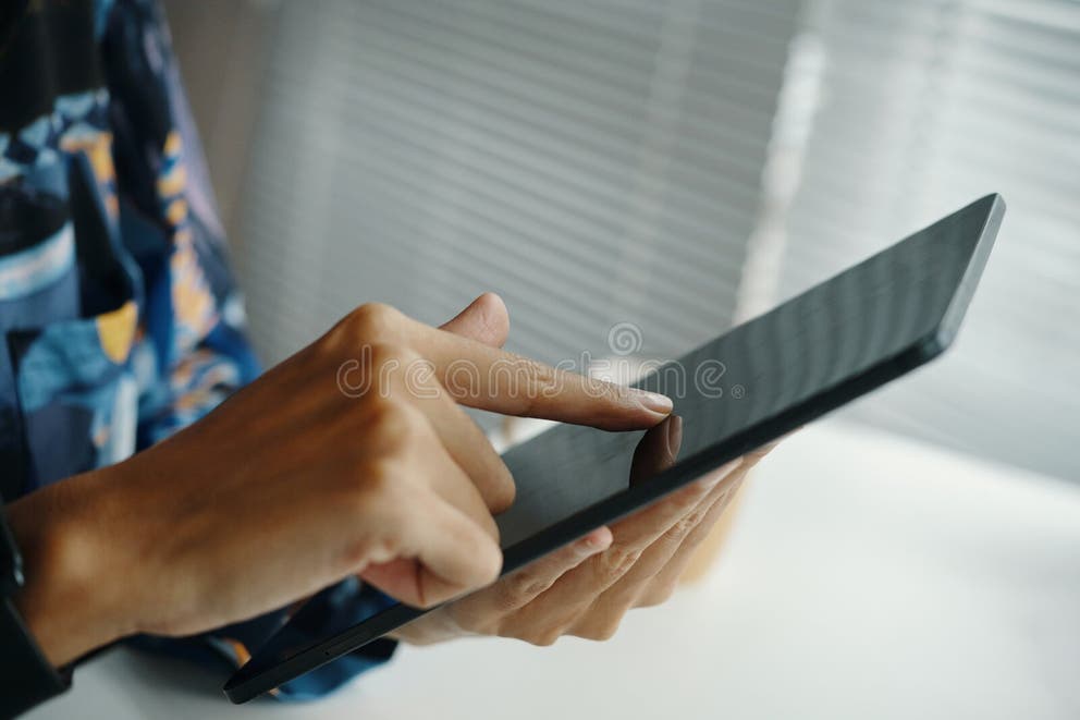 Female Hand Tapping Digital Tablet Screen Stock Image - Image of ...