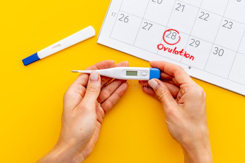 Female Hand with Thermometer Over Calendar Basal Temperature Stock ...