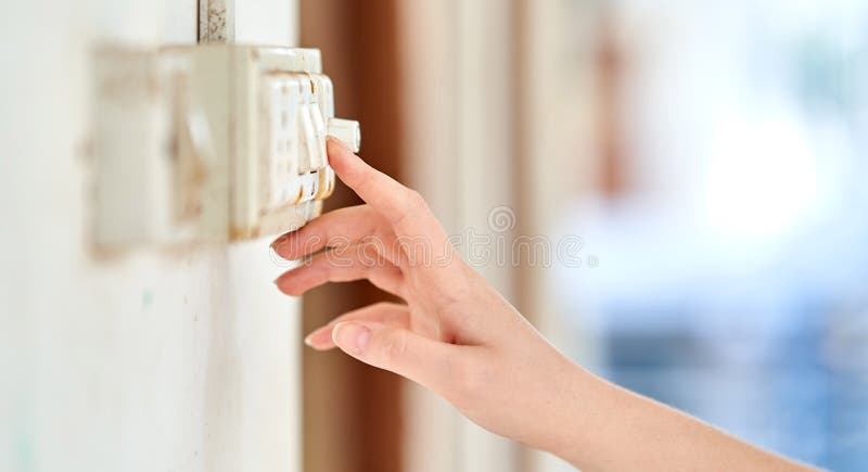 Female Hand, To Turn Off the Light, Switch, Side View Stock Photo ...