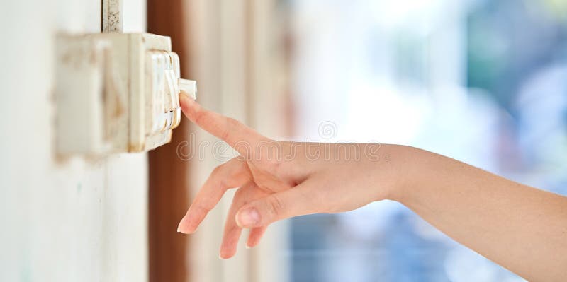 Female Hand, To Turn Off the Light, Switch, Side View Stock Image ...