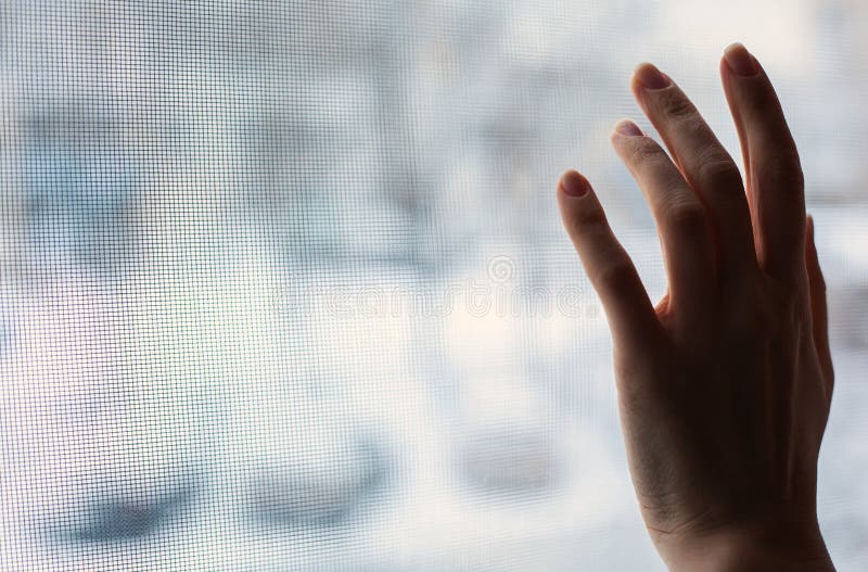 Female Hand Touches the Window Stock Image - Image of thinking, person ...
