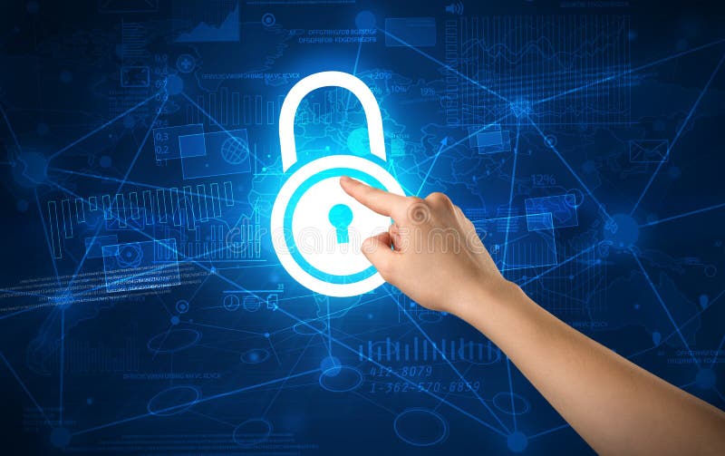 Hand touching lock stock image. Image of background - 107573025