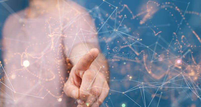 Female Hand Touching Network Lines- Communication and Networking ...