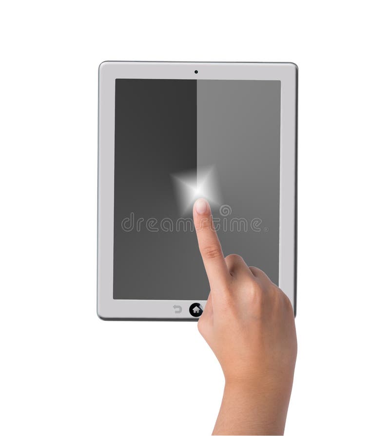 Female Hand Touching on Tablet Computer. Stock Photo - Image of ...