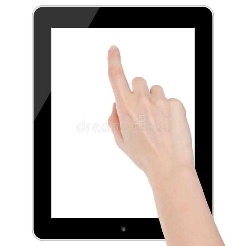 Female Hand Touching a Tablet Computer Blank Isolated Stock Image ...