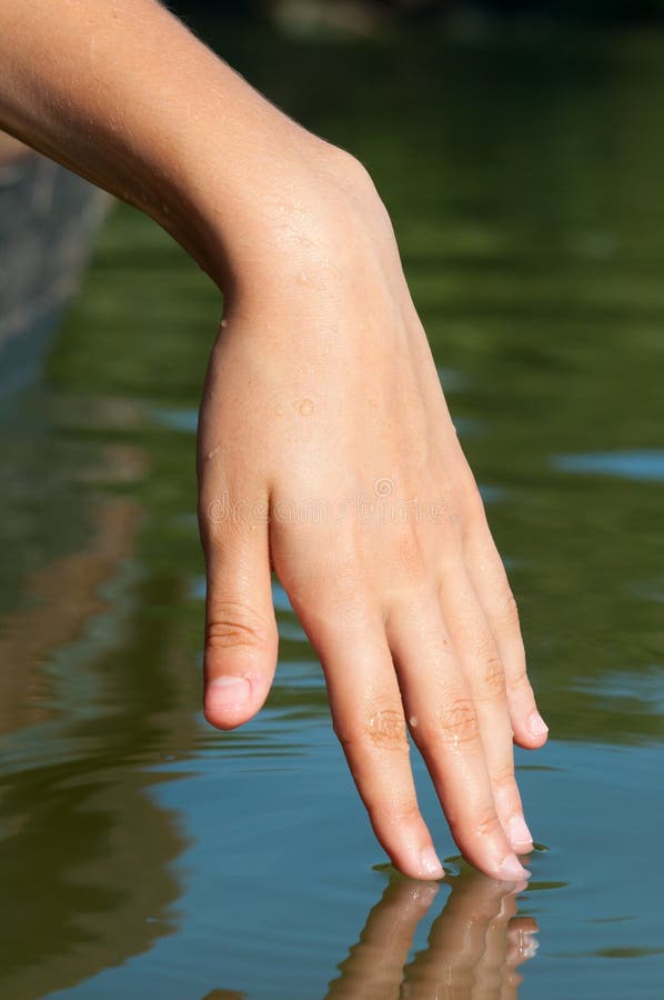 Female Hand Touching Water Surface Stock Photo - Image of sunny ...