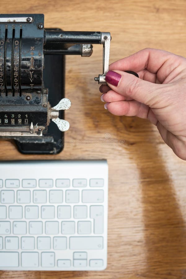 Female Hand Turninghandle of an Adding Machine Stock Image - Image of ...