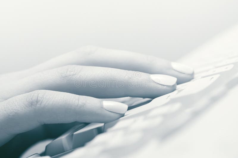 Female Hand Typing on Computer Keyboard Stock Photo - Image of learning ...