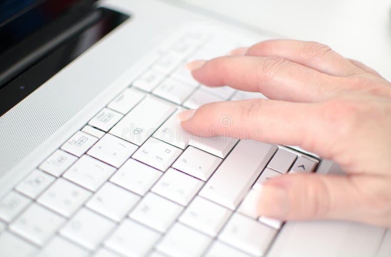 Female Hand Typing on a White Keyboard Stock Photo - Image of finger ...