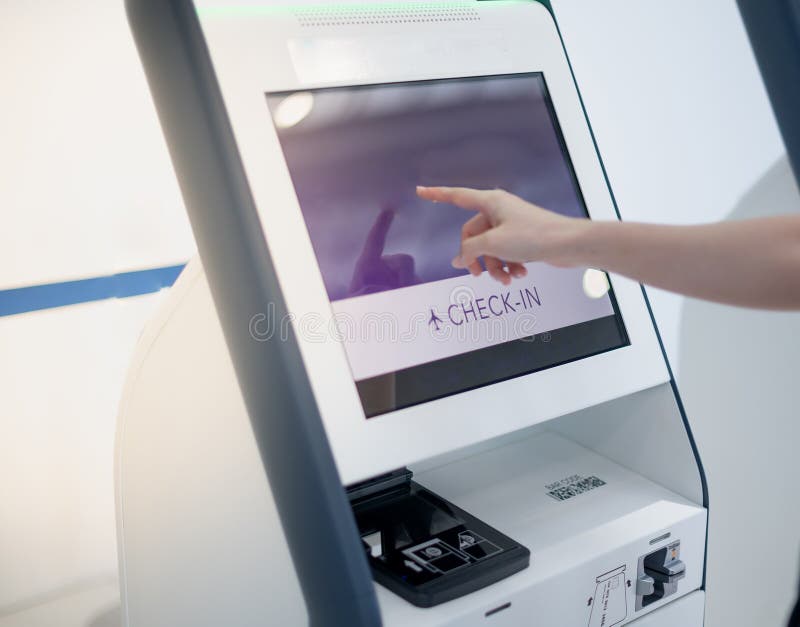 Female Hand Using the Auto Self Service Check-in for Get the Boarding ...