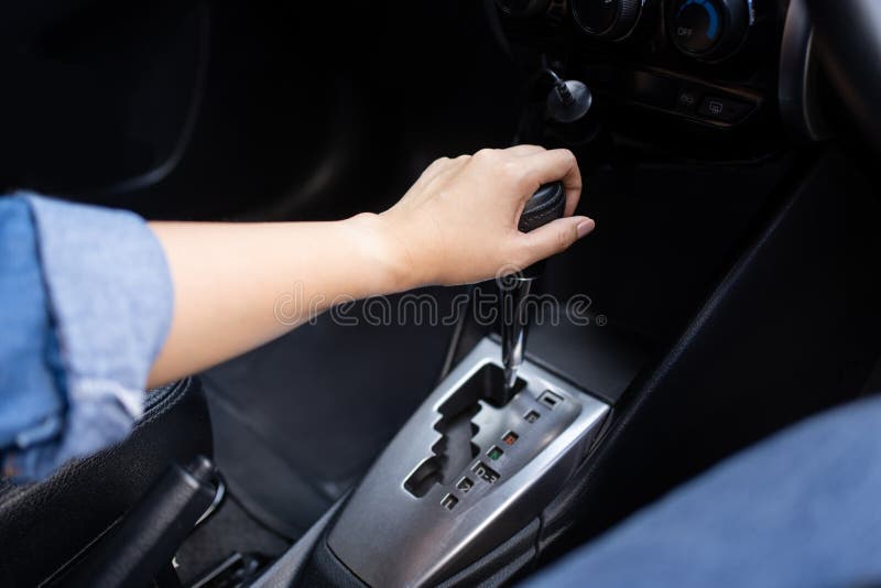 Female Hand Using a Car Automatic Gear Woman Driving Concept Stock ...