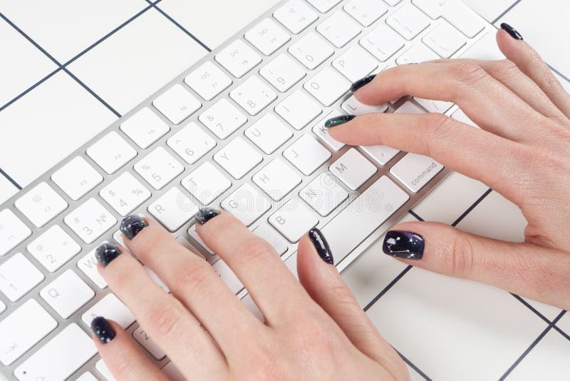 Female Hand Using Computer Keyboard. Hand Typing on Desktop Office ...