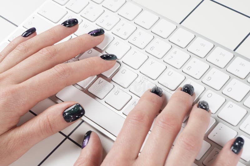 Female Hand Using Computer Keyboard. Hand Typing on Desktop Office ...