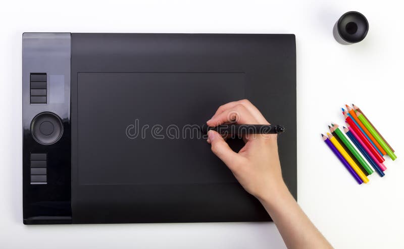 Female Hand Using Graphic Tablet. Creativity Stock Image - Image of ...