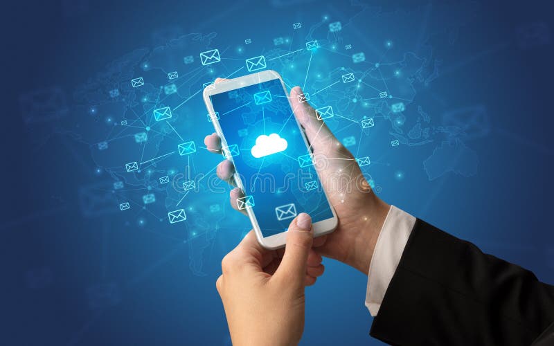 Hand Using Smartphone with Message Icons Stock Photo - Image of connect ...