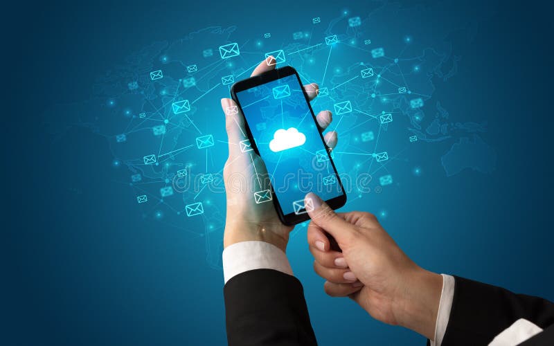 Hand Using Smartphone with Message Icons Stock Image - Image of ...