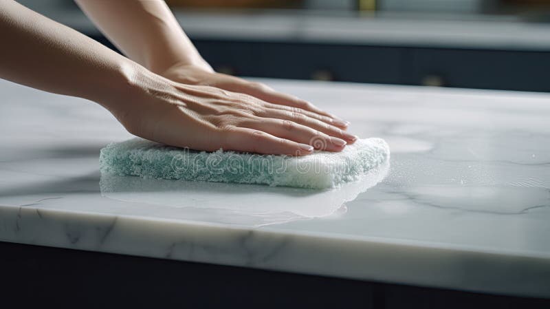 A Female Hand Using a Washing Sponge To Meticulously Clean a Stone ...