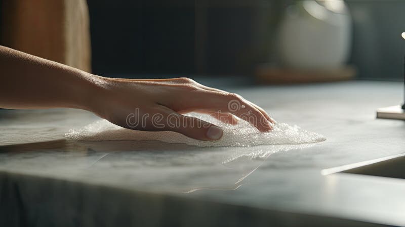 A Female Hand Using a Washing Sponge To Meticulously Clean a Stone ...