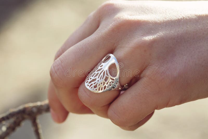Female Hand Wearing Beautiful Silver Ring Stock Image - Image of shape ...
