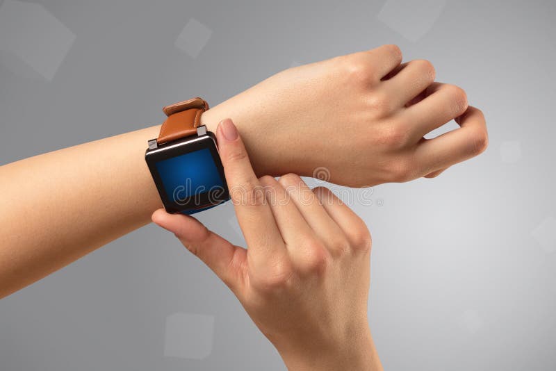 Hand Wearing Smartwatch with Multimedia Symbols Stock Image - Image of ...