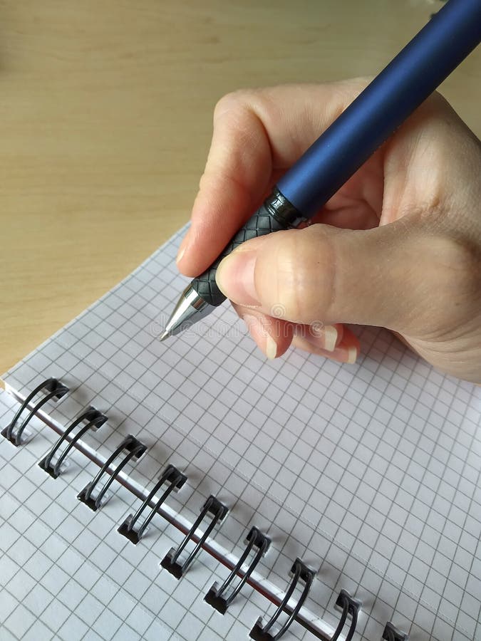 Female Hand Write Pen in the Work Notebook Stock Image - Image of card ...