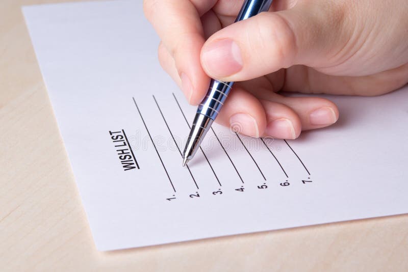 Female Hand Writing Her Wish List Stock Image - Image of result, note ...