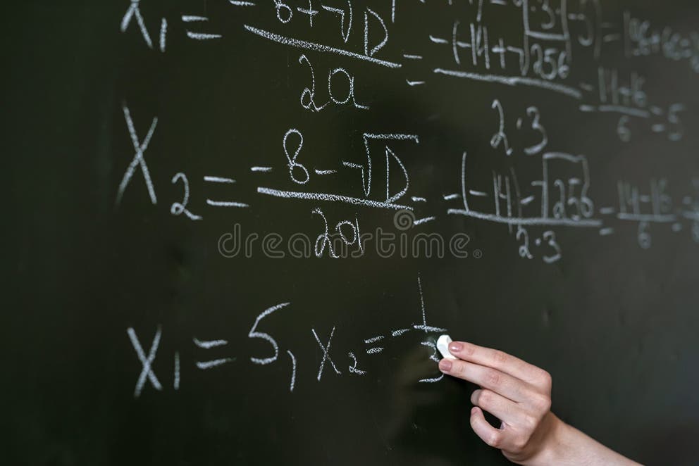 Female Hand Writing Math Formulas on the Classboard Stock Image - Image ...