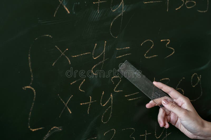 Female Hand Writing Math Formulas on the Classboard Stock Image - Image ...