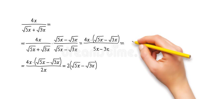 Female Hand Writing Mathematics Equations, Realistic Effect, Vector ...