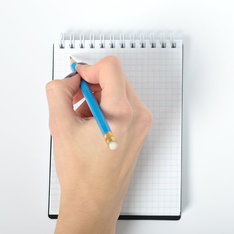 Female Hand Writing on Notebook with White Background Isolated Stock ...