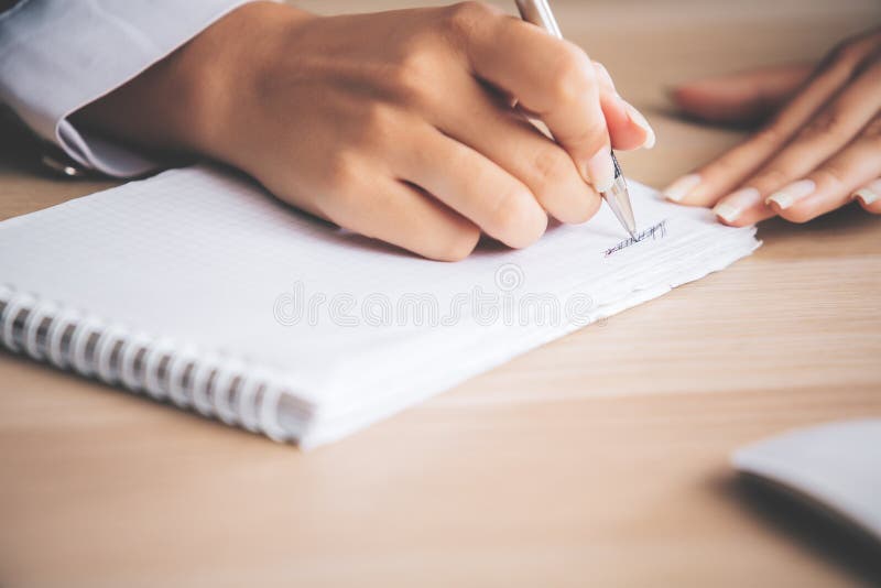 Female Hand Writing in Notepad Stock Image - Image of agenda, note ...