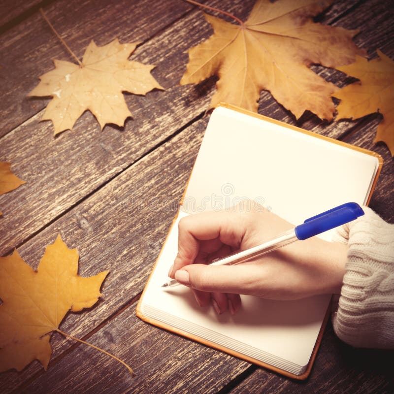 Female Hand Writing Something in To Note Stock Image - Image of ...
