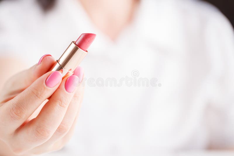 Female Handle a Lipstick on Hand Stock Image - Image of studio, hand ...