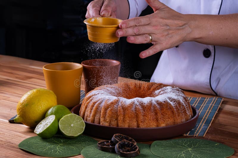 Female Hands Applying Powdered Sugar on Cake Stock Image - Image of ...